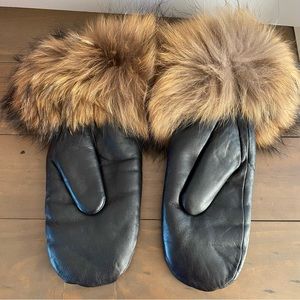 Accessories | Genuine Leather Raccoon Skin Fur Mittens Lined Black ...